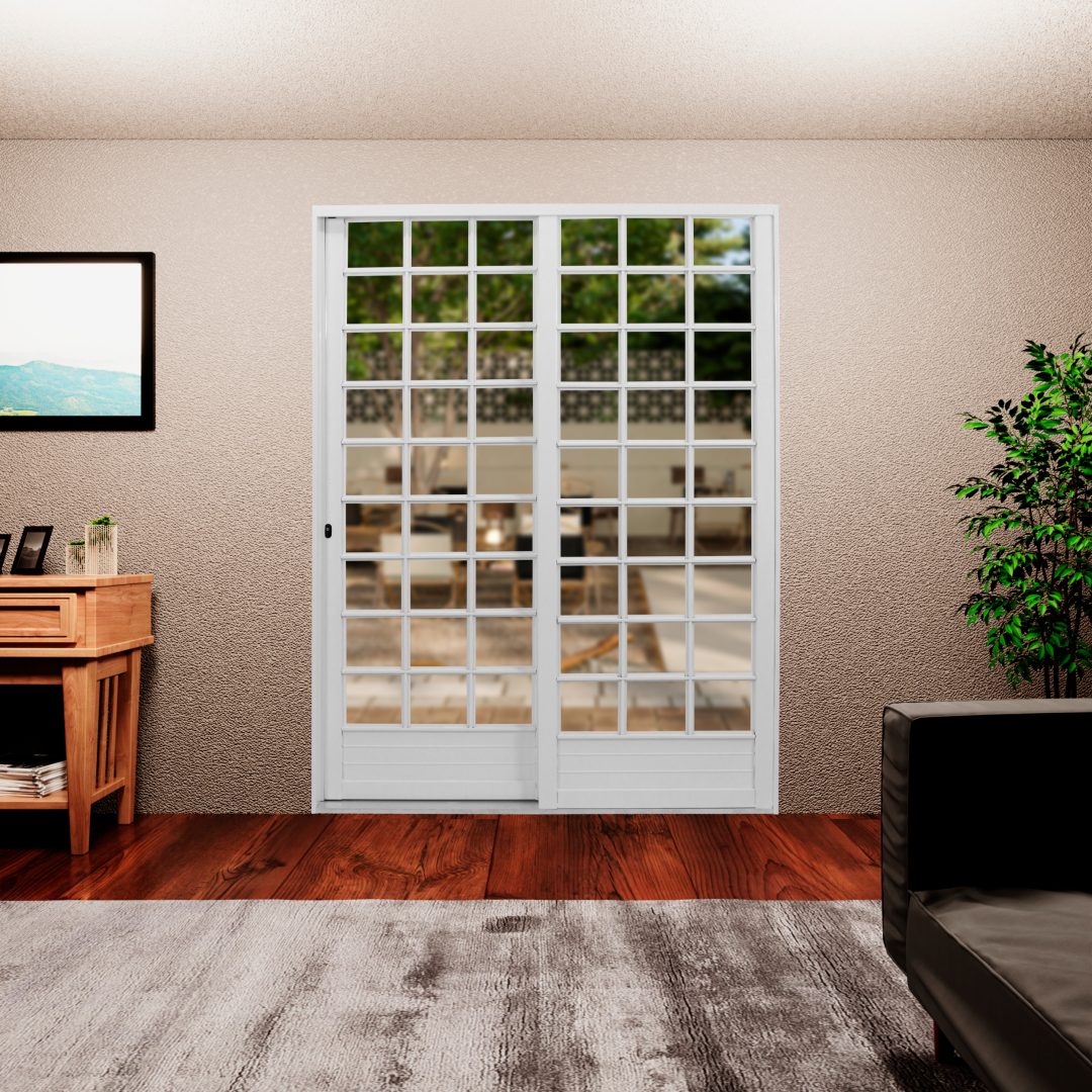 Porta de correr 3 folhas divisor quadriculado (carrara) | MGM – PORTAS ...