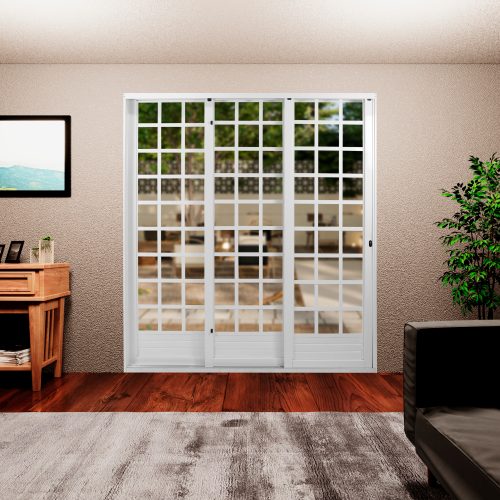 Porta de correr 3 folhas divisor quadriculado (carrara) | MGM – PORTAS ...