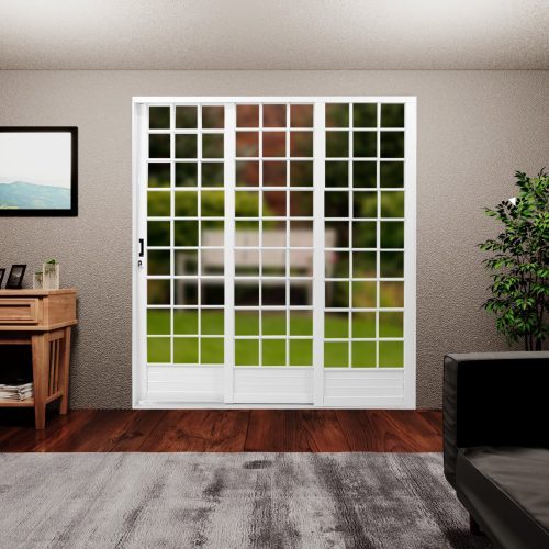 Porta de correr 3 folhas divisor quadriculado (carrara) | MGM – PORTAS ...